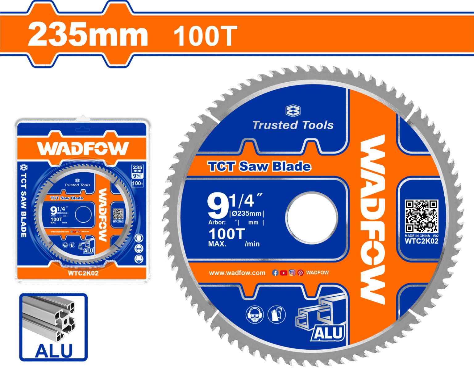 WTC2K02 (Wadfow TCT saw blade 9″ 100T Aluminium – P5C25) – Zamo